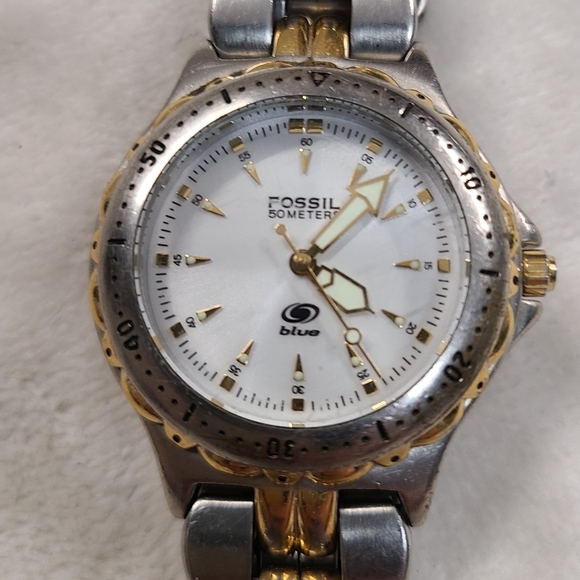 Fossil | Accessories | Vintage Fossil Blue Womens Two Tone Watch | Poshmark